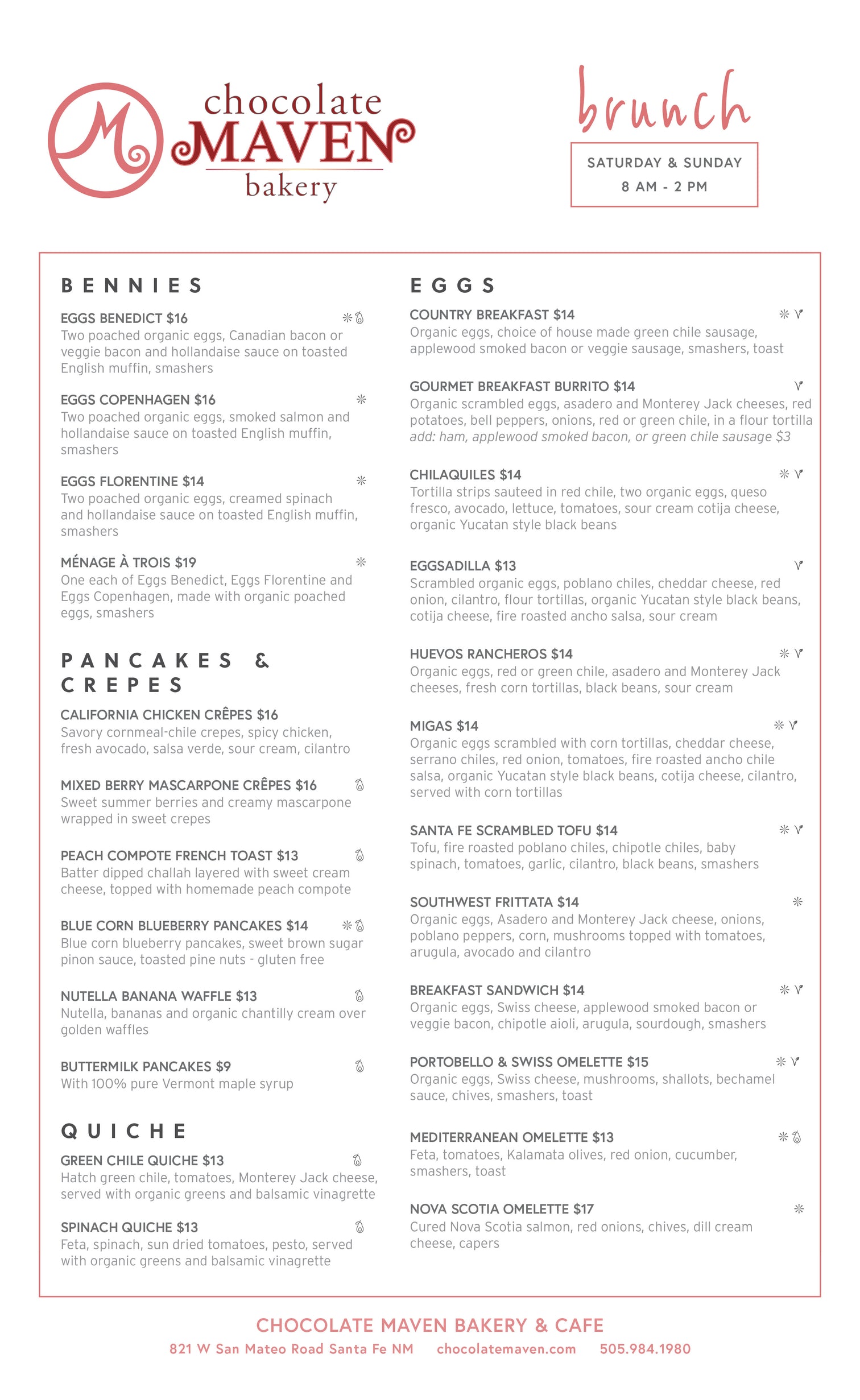 Restaurant Menus – Chocolate Maven Bakery
