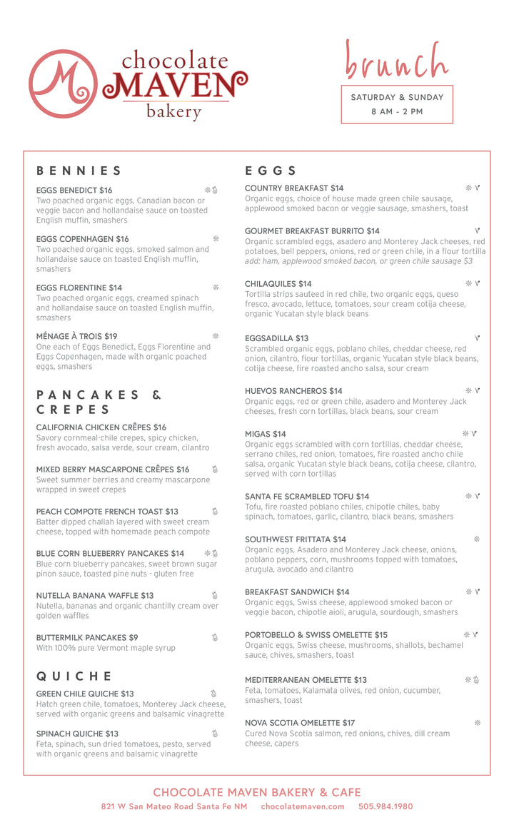 Restaurant Menus – Chocolate Maven Bakery